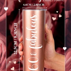 Onebttl 60th Birthday Gifts for Women, 60 & Fabulous, 60th Birthday Gift Idea for Women, 60th Bday Gifts, Stainless Steel Tumbler 20Oz - Rose Gold