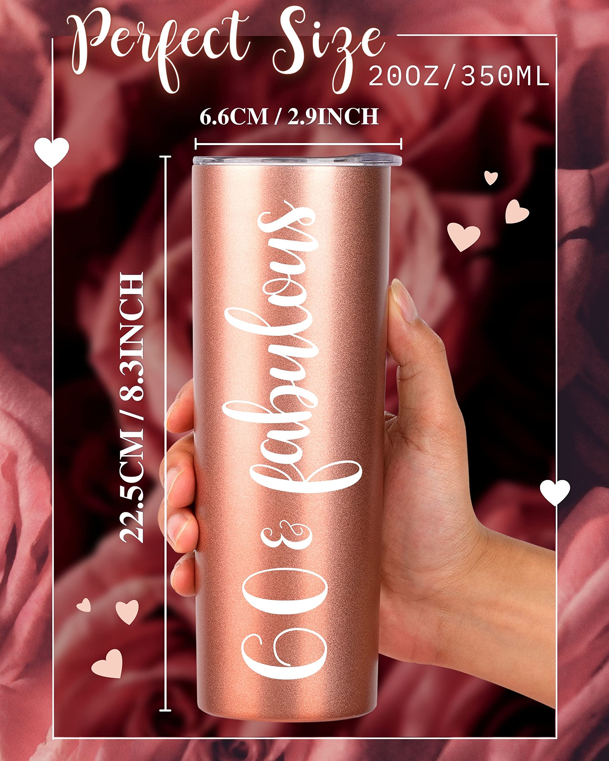 Onebttl 60th Birthday Gifts for Women, 60 & Fabulous, 60th Birthday Gift Idea for Women, 60th Bday Gifts, Stainless Steel Tumbler 20Oz - Rose Gold