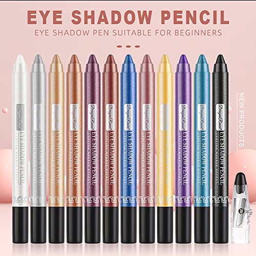 Petansy Cream Eyeshadow stick Eye Set, 12Pcs Colored Glitter Eyeshadow Stick Eyeliner Pencil, Long Lasting Waterproof Pearlescent Eyeshadow Eye Makeup Gift for women (A)