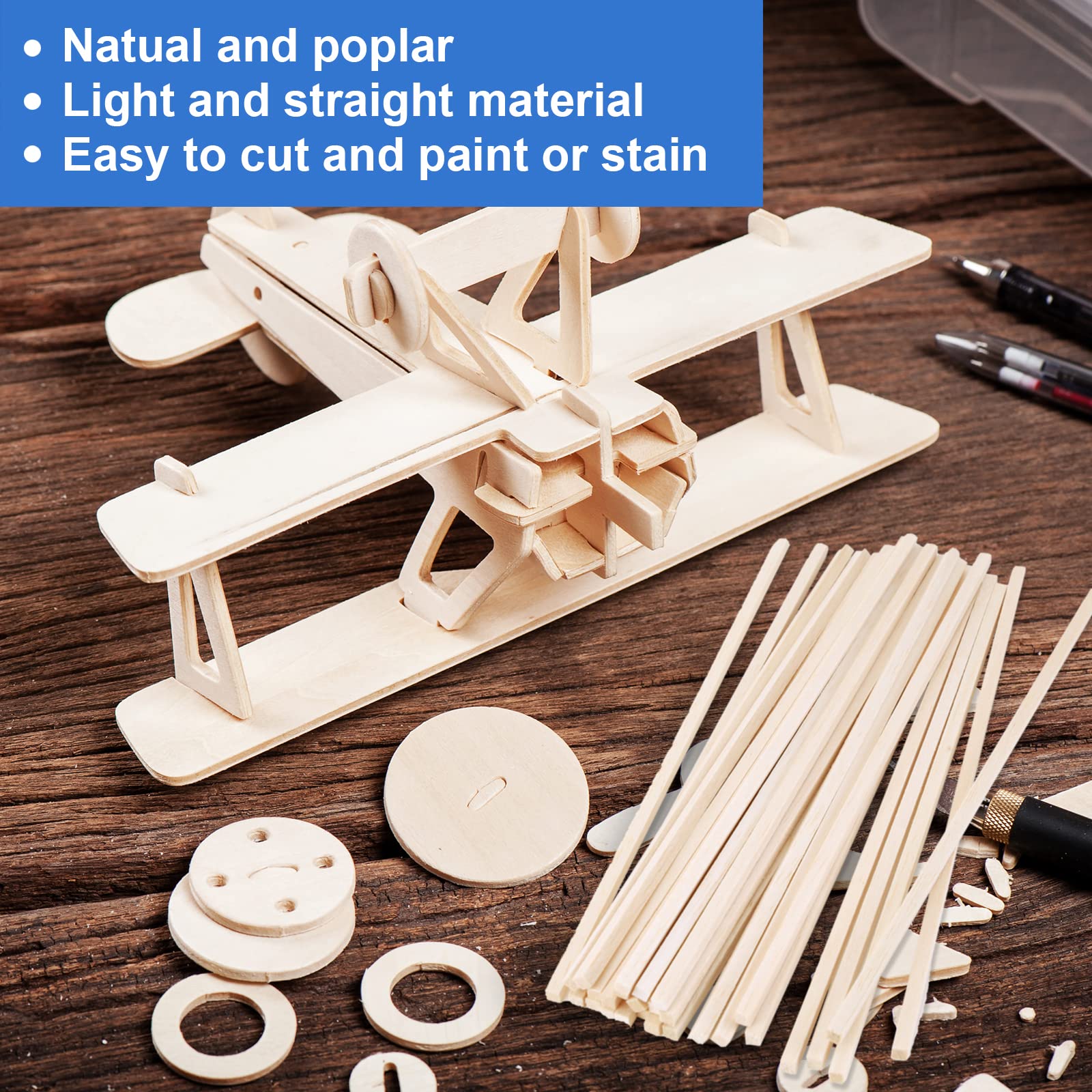 222 Pieces Wood Strips Balsa Square Wooden Dowels 1/8 Inch, 3/16 Inch, 1/4 Inch, Square Dowel Rods 12 Inch Hardwood Unfinished Wood Sticks for Crafts DIY Projects Models Making Supplies