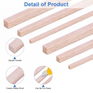 222 Pieces Wood Strips Balsa Square Wooden Dowels 1/8 Inch, 3/16 Inch, 1/4 Inch, Square Dowel Rods 12 Inch Hardwood Unfinished Wood Sticks for Crafts DIY Projects Models Making Supplies