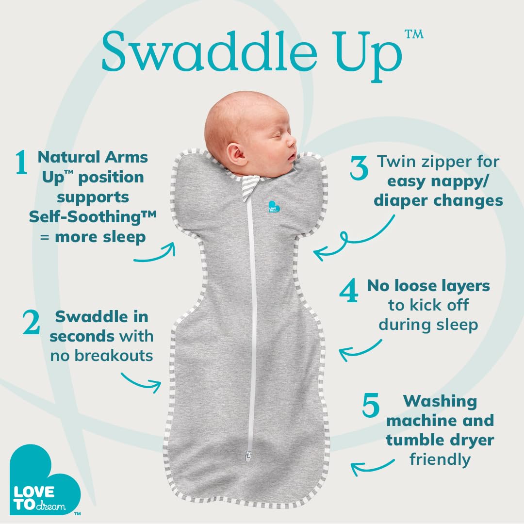 Love to Dream Swaddle UP Organic Lite 0.2 TOG, Stardust, Medium, 13-19 lbs, Better Sleep, Allow Baby to Sleep in Their Preferred Arms Up Position for Self-Soothing, Snug Fit Calms Startle Reflex