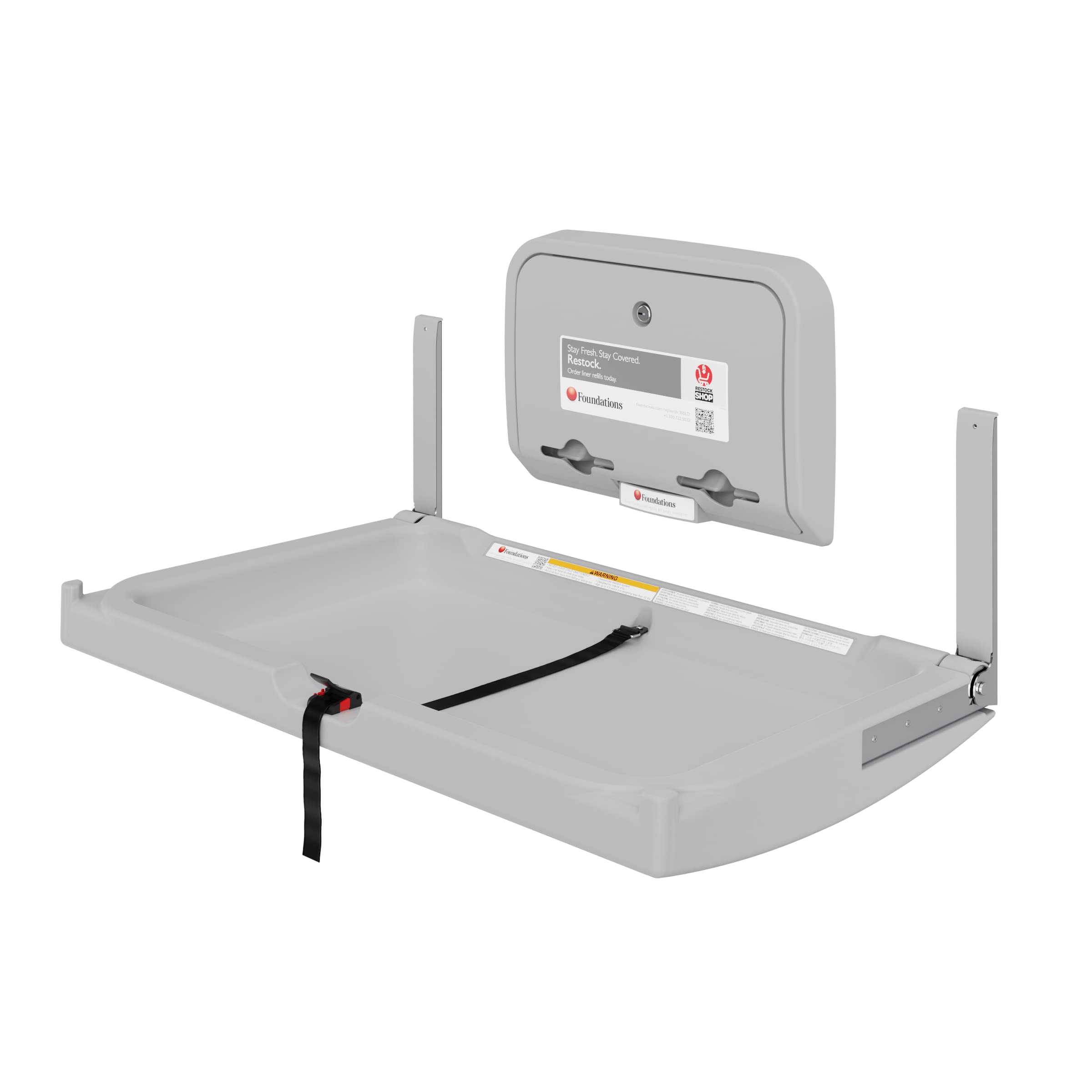 Foundations Elements Horizontal Wall Mounted Baby Changing Station and Liner Dispenser for Commercial Restrooms, Easy to Install, Meets All Safety Standards in USA, Canada & Europe (Gray)