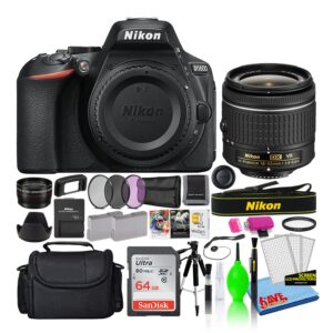 nikon d5600 24.2mp dslr digital camera with af-p dx 18-55mm lens (1576) deluxe bundle with 64gb sd card + large camera bag + filter kit + editing software + spare battery (renewed)