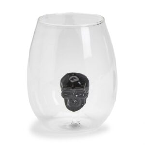 Two's Company Black Skull Stemless Wine Glass