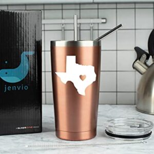 JENVIO Texas Gifts | Stainless Steel Travel Tumbler | with 2 Lids 2 Straws and Gift Box | Themed State Decor for Women Husband Sister Girlfriend Valentine's Day Gift (20 Ounce Rose Gold)