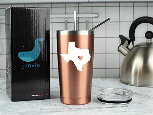 JENVIO Texas Gifts | Stainless Steel Travel Tumbler | with 2 Lids 2 Straws and Gift Box | Themed State Decor for Women Husband Sister Girlfriend Valentine's Day Gift (20 Ounce Rose Gold)