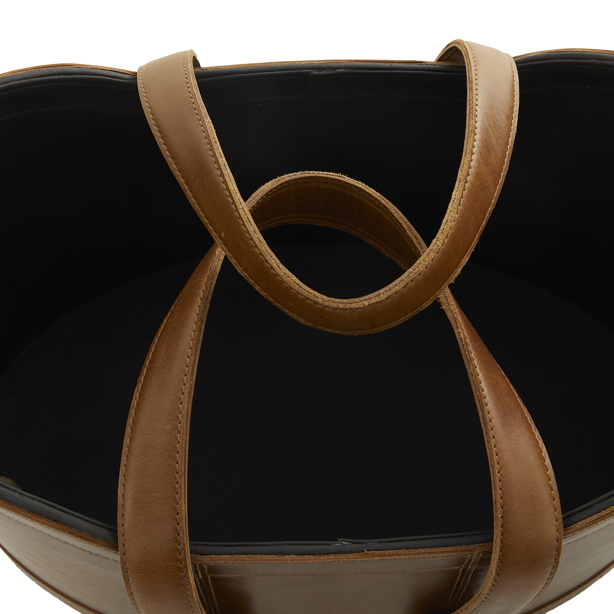 Deco 79 Leather Oval Storage Basket with Handles, Set of 2 21", 19"W, Brown