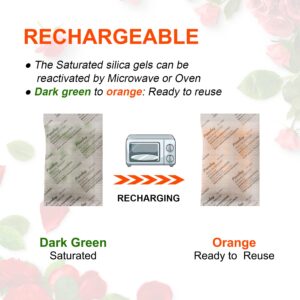 100Gram [4 Packets] Fonday Rechargeable Silica Gel Desiccant Packets Food Grade Fast Reactivate Desiccant Bags Moisture Indicating Orange to Green