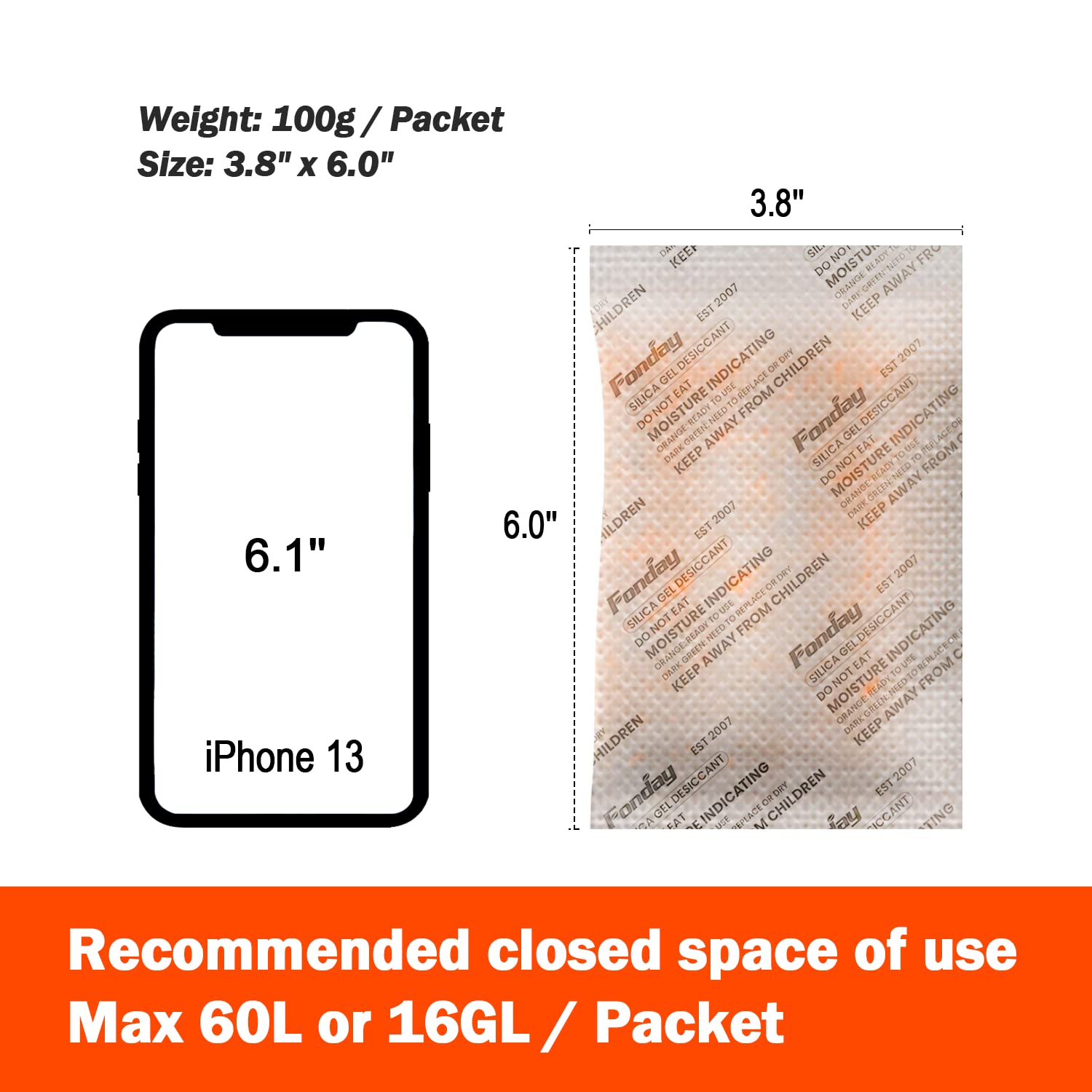 100Gram [4 Packets] Fonday Rechargeable Silica Gel Desiccant Packets Food Grade Fast Reactivate Desiccant Bags Moisture Indicating Orange to Green