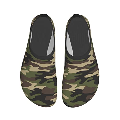 Green Brown Camo Camouflage Print Water Shoes for Womens Mens Non-Slip Barefoot Shoes Quick-Dry Beach Swim Shoes