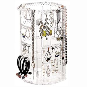 cq acrylic 360 rotating earring holder organizer clear jewelry displays dangle earinging rack necklace bracelet carousel tree towers,4 tier hanging earring display stands for selling,pack of 1