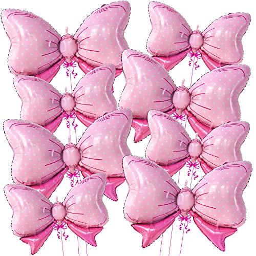 KatchOn, Big Pink Bow Balloons - 35 Inch, 8 Pieces | Bow Balloon, Baby Shower Decorations for Girl | Bow Balloons for Girls Gender Reveal Decorations | Bow Foil Balloons, Mouse Birthday Party Supplies