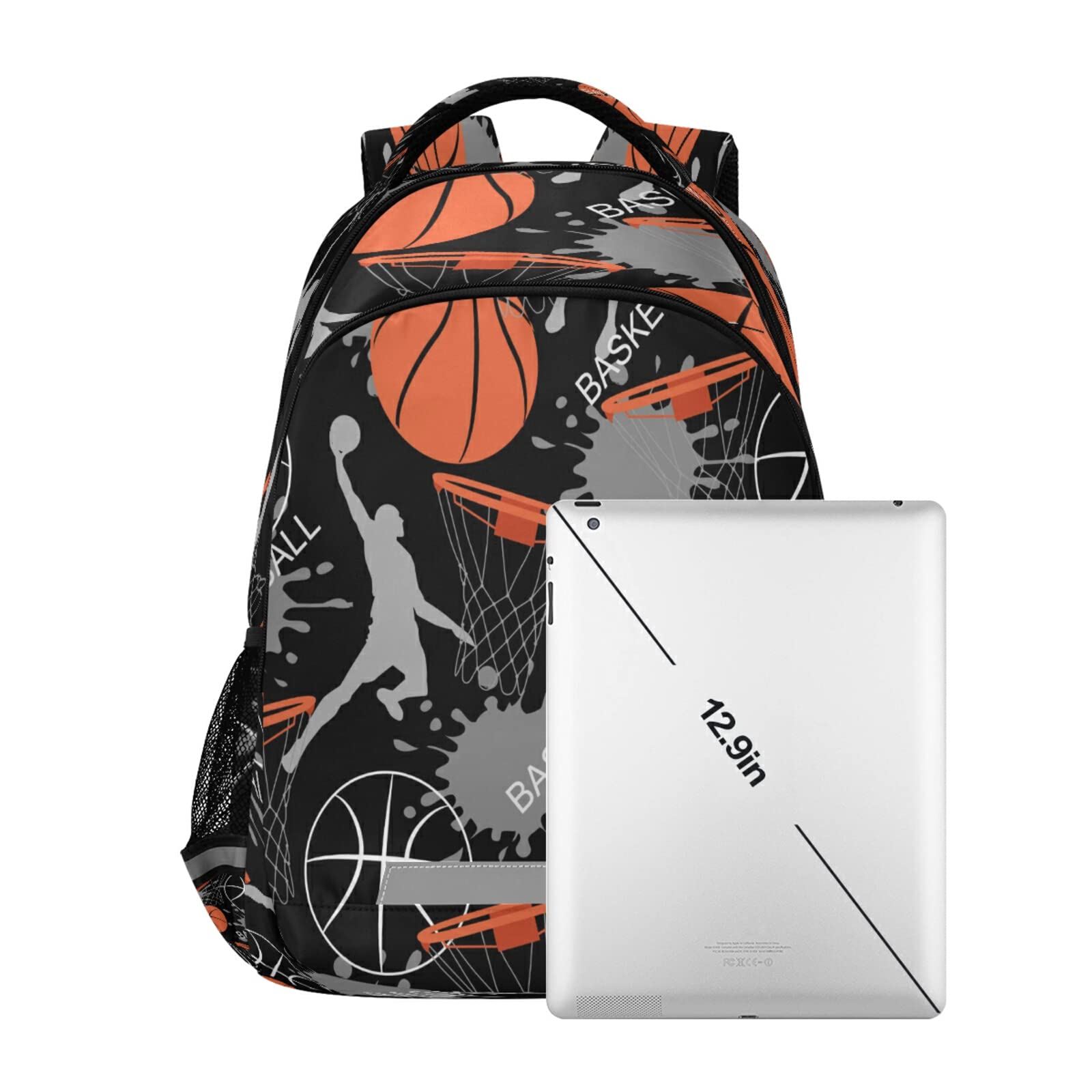 Dussdil Basketball Game Backpack Basket Ball Kids Backpacks Casual Daypack 16 inch Back Pack Laptop Bag Double Zipper Travel Sports Bags with Adjustable Shoulder Strap Backpack for Teens Girls Boys