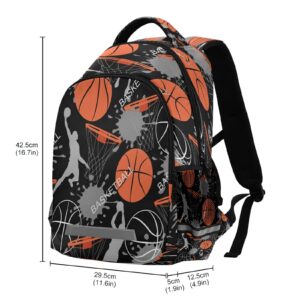 Dussdil Basketball Game Backpack Basket Ball Kids Backpacks Casual Daypack 16 inch Back Pack Laptop Bag Double Zipper Travel Sports Bags with Adjustable Shoulder Strap Backpack for Teens Girls Boys