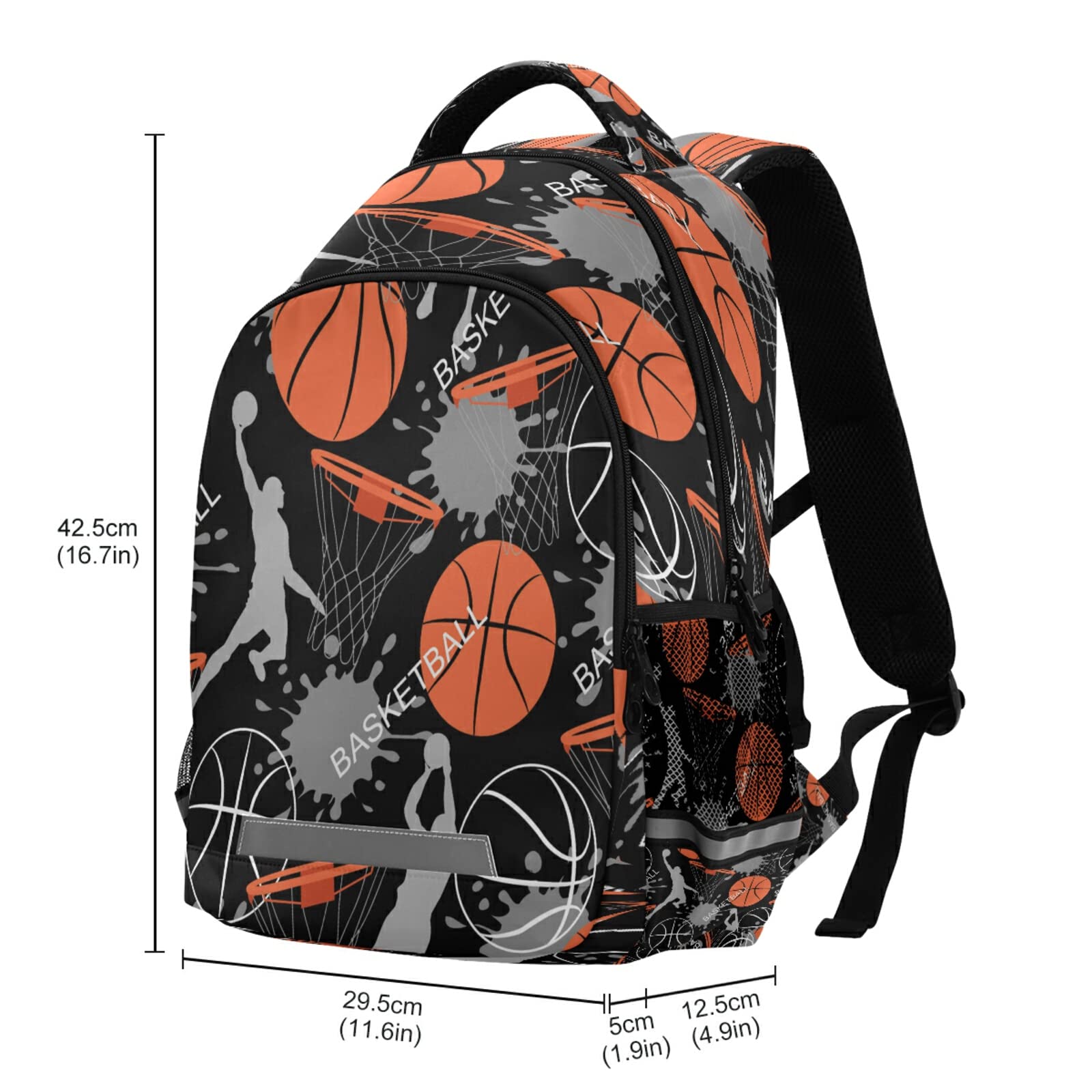 Dussdil Basketball Game Backpack Basket Ball Kids Backpacks Casual Daypack 16 inch Back Pack Laptop Bag Double Zipper Travel Sports Bags with Adjustable Shoulder Strap Backpack for Teens Girls Boys