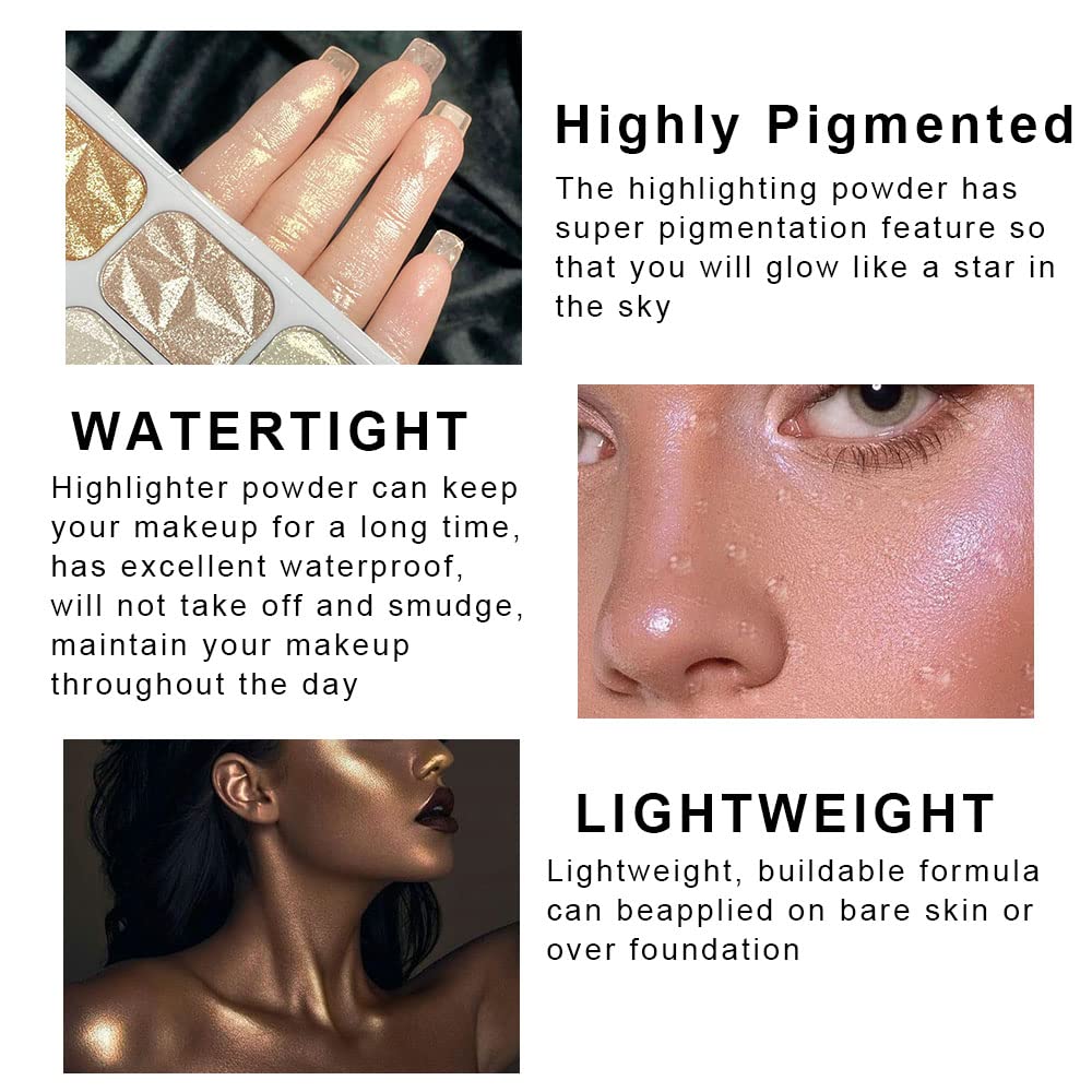 8 Colors Face Body Cheek Diamond Shimmer Highlighter Highlight Makeup Palette iluminadores de maquillaje,Highlighter+Makeup Gold Shimmer Blush Bronzer and Makeup Highlighter Powder C01