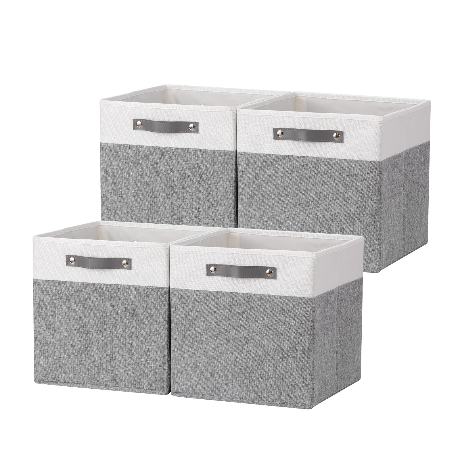 DULLEMELO 11x11 Cube Storage Bins Fabric Cubby Baskets, Foldable 11 x 11 storage cubes for Organizing Toys Books Towels Clothes, Cube Storage Organizer Bins for Shelves Closet Home Office, White&Grey