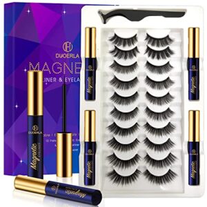 duoerla magnetic eyelashes natural look- 10 pairs full volume magnetic lashes with eyeliner kit -4 tubes of liner - upgraded long lasting, waterproof, easy,reusable fake eyelashes with applicator