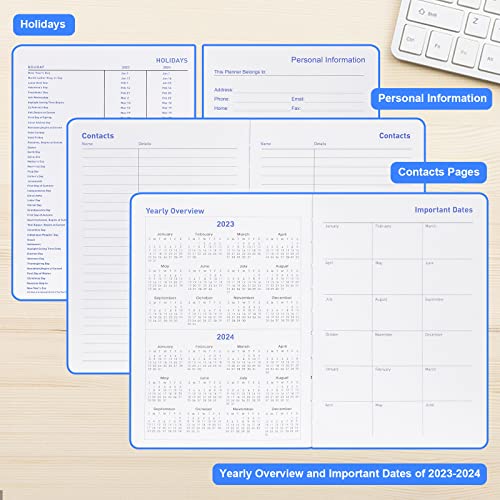 HONFERSM Planner 2023-2024 Academic Year 18 Months Daily Weekly and Monthly Planners Agenda Calendar Notebook with 18 Monthly Tabs,Elastic Closure and Back Pocket,Hardcover,A5 Size - Black