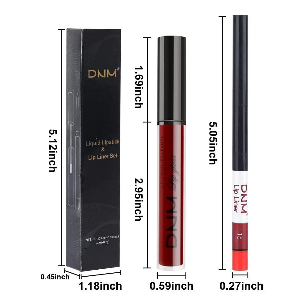 HAOYA 2 Pcs Matte Dark Red Lip Liner and Lipstick Makeup Set, Matte Liquid Lipstick 24H and with Lip Liner Set Kit Waterproof Long Lasting labiales mate 24 horas originales matte larga duracion 24#15