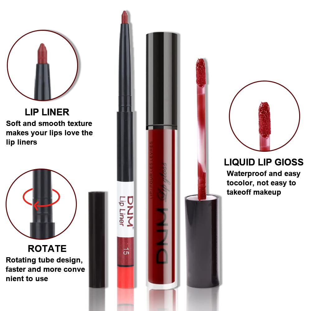 HAOYA 2 Pcs Matte Dark Red Lip Liner and Lipstick Makeup Set, Matte Liquid Lipstick 24H and with Lip Liner Set Kit Waterproof Long Lasting labiales mate 24 horas originales matte larga duracion 24#15