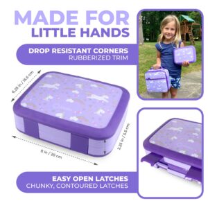 Bento Box with Insulated Lunch Bag, Ice Pack & Water Bottle Set for Kids - 5 Leakproof Compartments, Lunches or Snack Container Girls, Toddlers Daycare Pre-School, Kindergarten Purple Unicorn