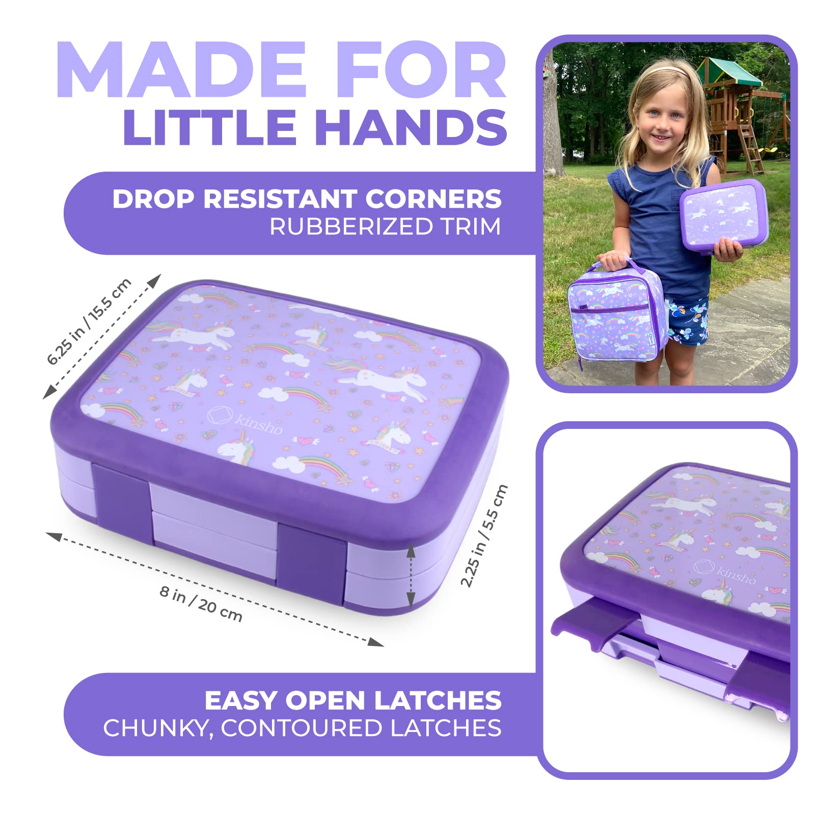 Bento Box with Insulated Lunch Bag, Ice Pack & Water Bottle Set for Kids - 5 Leakproof Compartments, Lunches or Snack Container Girls, Toddlers Daycare Pre-School, Kindergarten Purple Unicorn