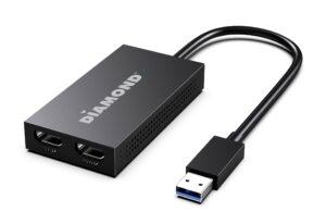 diamond multimedia uga usb 3.0/2.0 dual hdmi ultra hd 4k/2k 3840 x 2160 usb type a 3.0 and type c 3.1 to hdmi video graphics adapter, black,bvu5500hs2