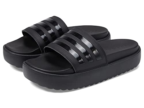 adidas Women's Adilette Platform Slide Sandal, Black/Black/Black, 8