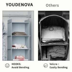 YOUDENOVA Hanging Closet Organizer, 6-Shelf Closet Hanging Shelves, Grey