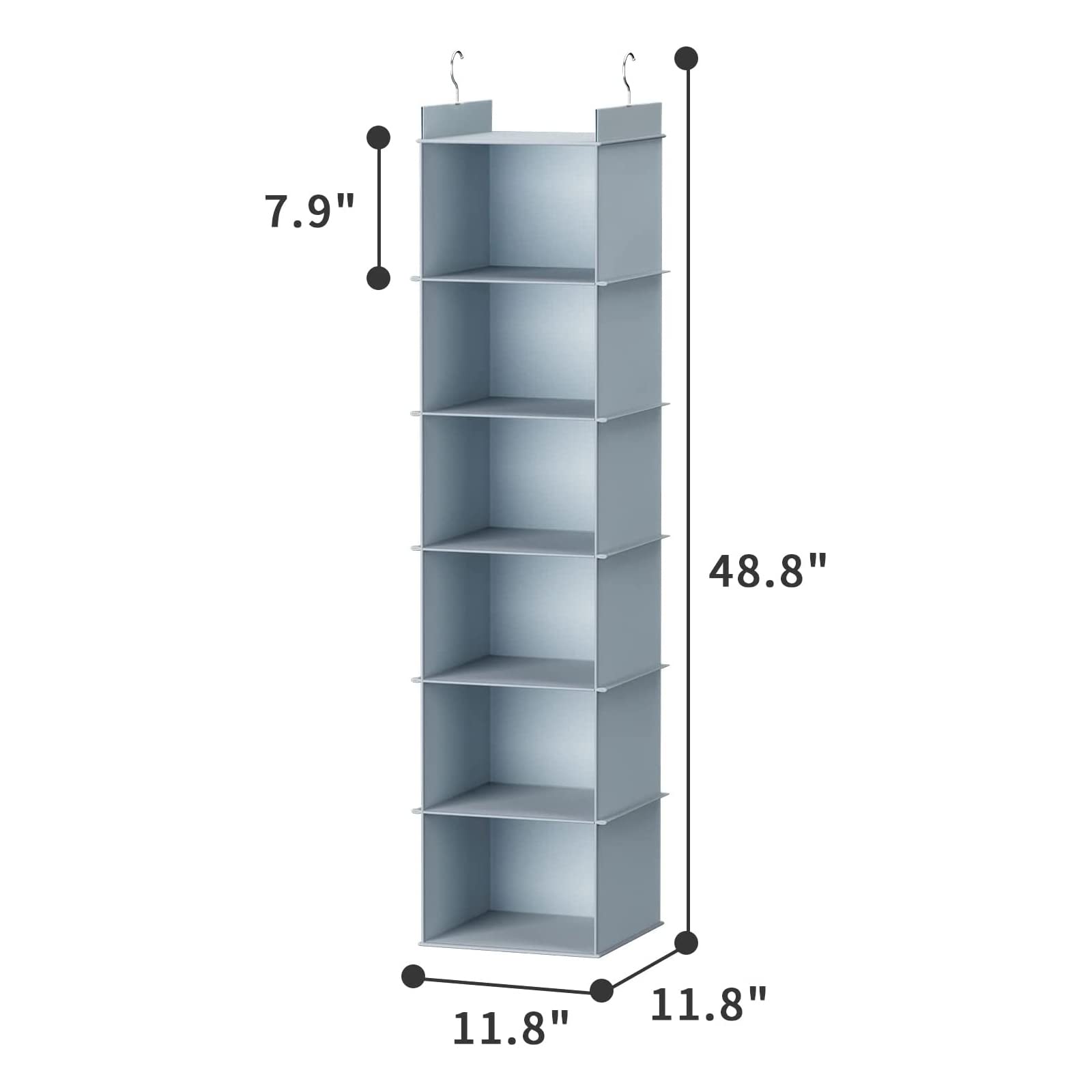 YOUDENOVA Hanging Closet Organizer, 6-Shelf Closet Hanging Shelves, Grey