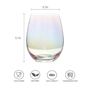 Stemless Wine Glasses Gift for Valentine's Day Gifts Large Red Wine or White Wine Glass Set of 2,Iridescent Wine Glass Gifts for Women Men,Rainbow Glass for Party,Home,Anniversary,Bar, Restaurant