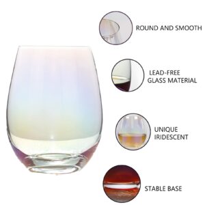 Stemless Wine Glasses Gift for Valentine's Day Gifts Large Red Wine or White Wine Glass Set of 2,Iridescent Wine Glass Gifts for Women Men,Rainbow Glass for Party,Home,Anniversary,Bar, Restaurant