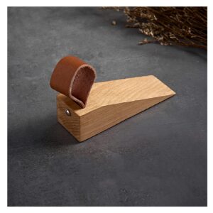 wooden door stopper non-slip security wood door wedge with leather strap for hanging door stopper 1pack, in house bedroom office living room hotel cabin