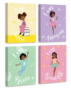 black girls bedroom canvas wall art framed | motivational wall decor for toddler girls | inspirational room decor for teen girls | kids wall art | picture for little girls | 8” x10” x4 pcs (framed)