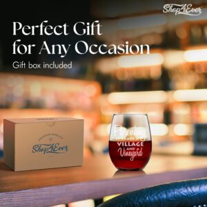 shop4ever Parenting it Takes a Village and a Vineyard Laser Engraved Stemless Wine Glass 15 oz. Gift for Mom