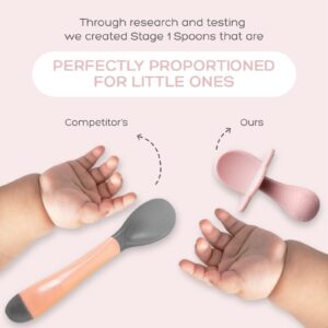 Grabease Baby Silicone Spoon Set for Baby-Led Weaning & First Stage Self-Feeding: Soft, Safe 100% Food-Grade Silicone; BPA-, PVC- Latex- & Phthalates-Free and Dishwasher Safe; Set of 2 (Blush, Gray)