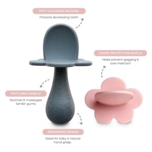 Grabease Baby Silicone Spoon Set for Baby-Led Weaning & First Stage Self-Feeding: Soft, Safe 100% Food-Grade Silicone; BPA-, PVC- Latex- & Phthalates-Free and Dishwasher Safe; Set of 2 (Blush, Gray)