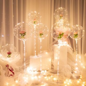 10 PACKS LED Bobo Balloons,Transparent LED Light Up Balloons,Helium Style Glow Bubble Balloons with String Lights for Party Birthday Wedding Festival Decorations (White)