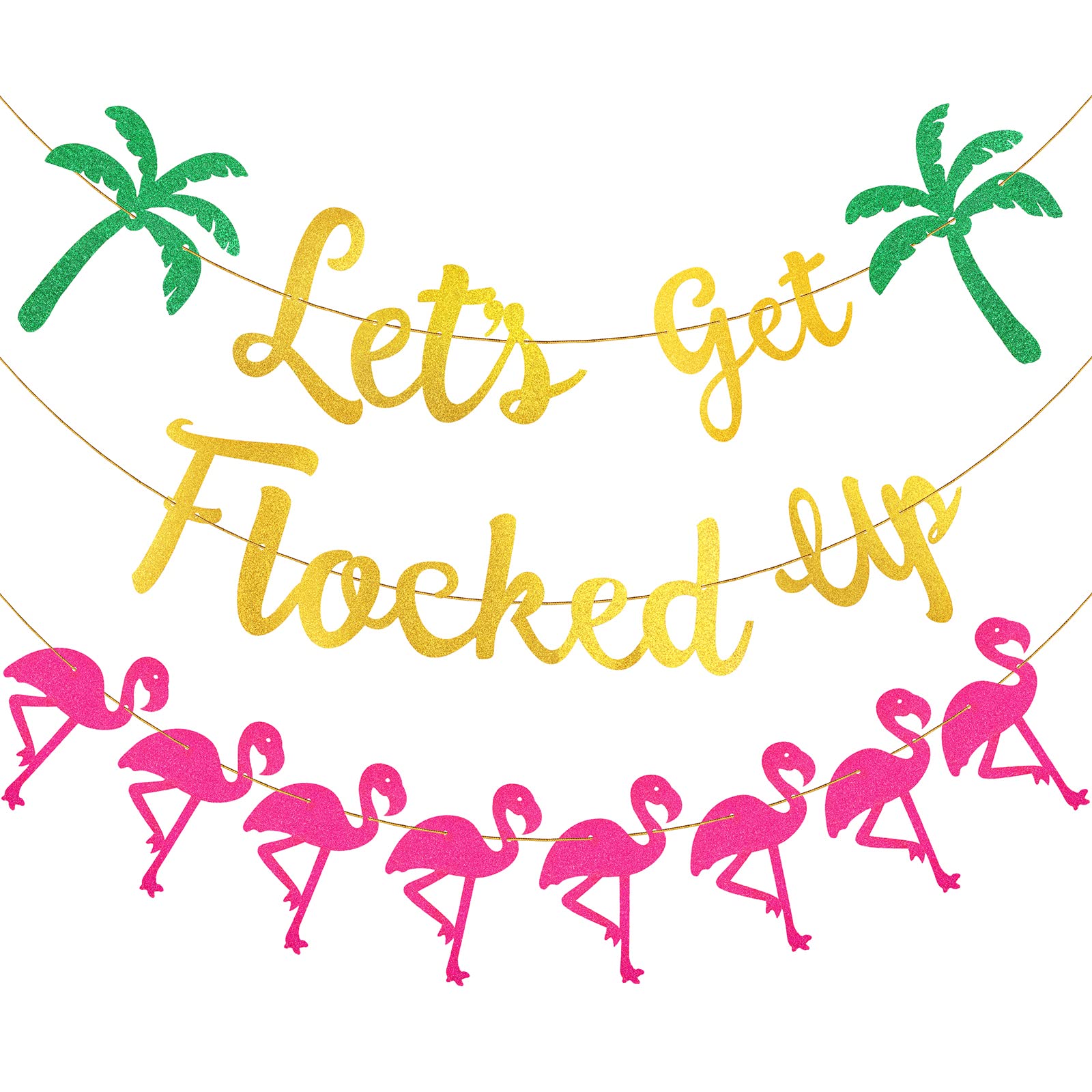 Flamingo Party Banner Decorations Gold Glitter Let's Get Flocked up Banner Hawaii Luau Beach Party Banner for Birthday Wedding Party Decoration