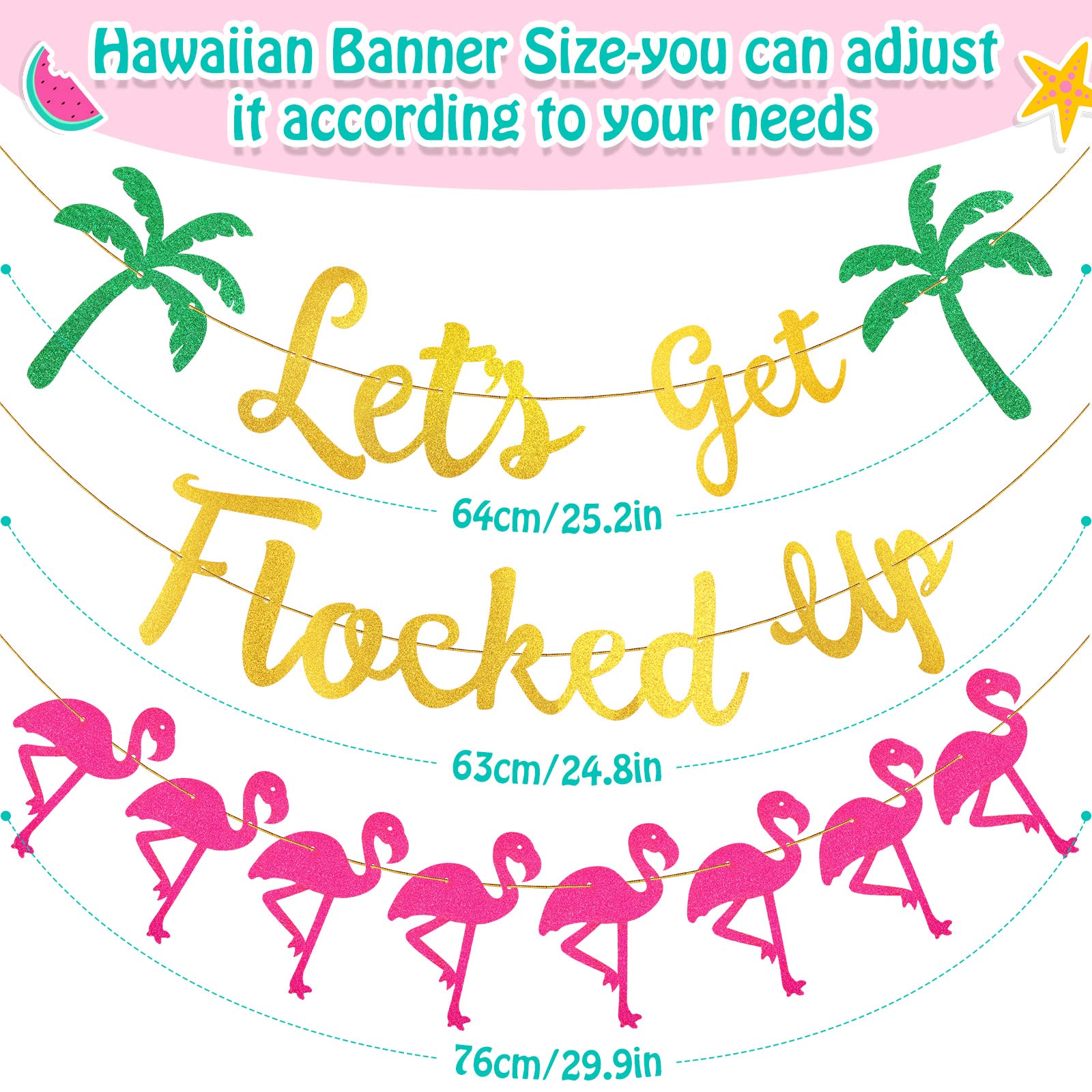 Flamingo Party Banner Decorations Gold Glitter Let's Get Flocked up Banner Hawaii Luau Beach Party Banner for Birthday Wedding Party Decoration