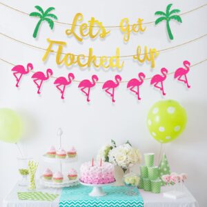 Flamingo Party Banner Decorations Gold Glitter Let's Get Flocked up Banner Hawaii Luau Beach Party Banner for Birthday Wedding Party Decoration