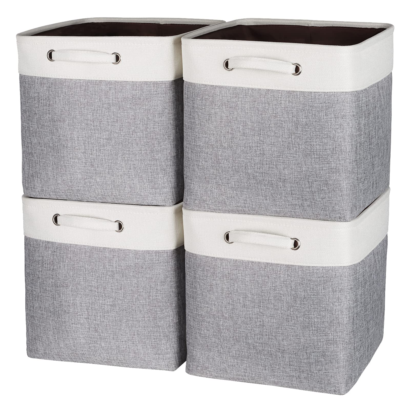 Kntiwiwo 13 x 13 Inch Cube Storage Bins, [4 Pack] Foldable Fabric Storage Cubes with Hnadles, Large Closet Organizer Basket for Shelves, Clothes, Home, Nursery, White & Grey