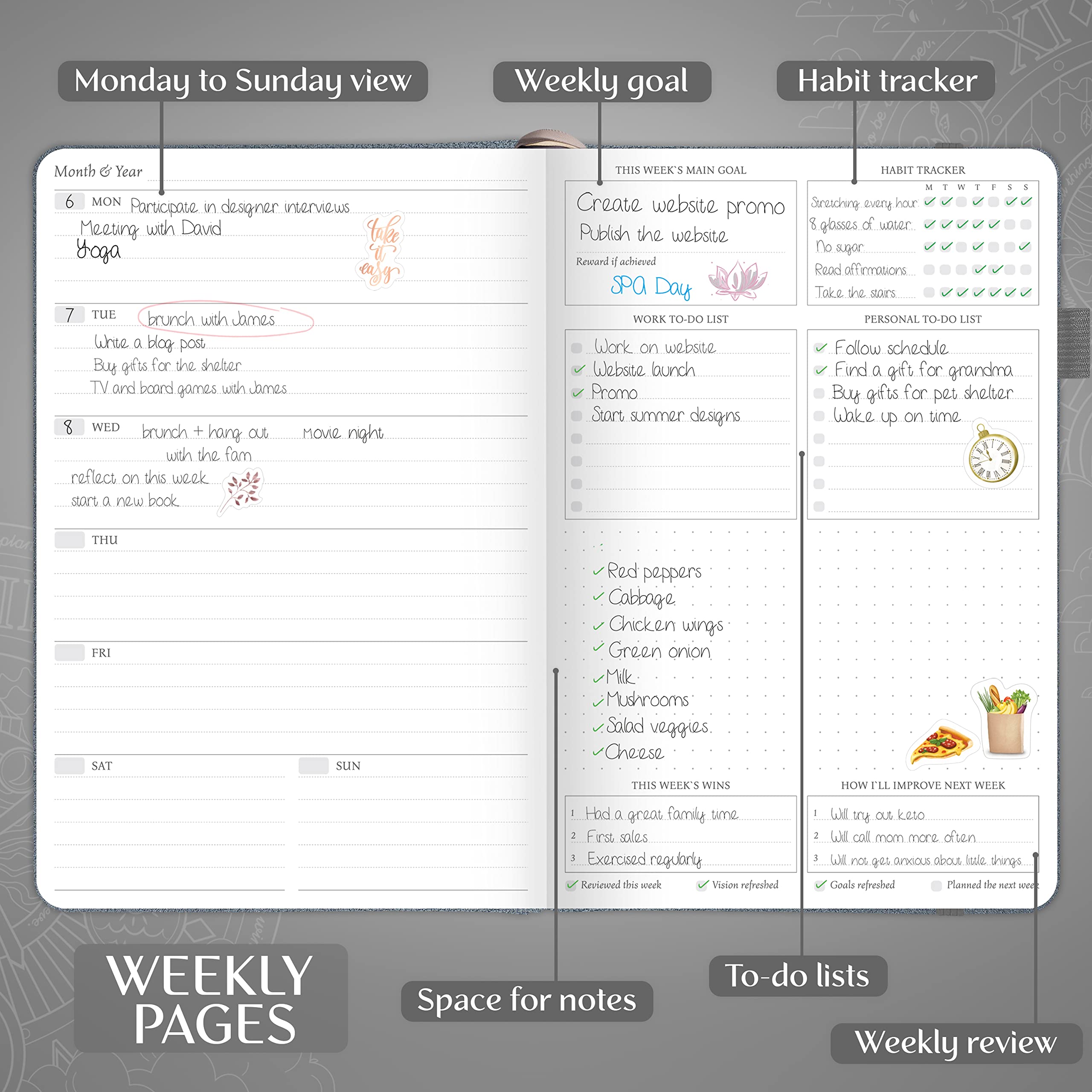 Legend Weekly Planner Premium – Undated Weekly, Monthly & Budget Planner – Life Organizer for Time Management & Productivity, A5 (Mystic Gray)