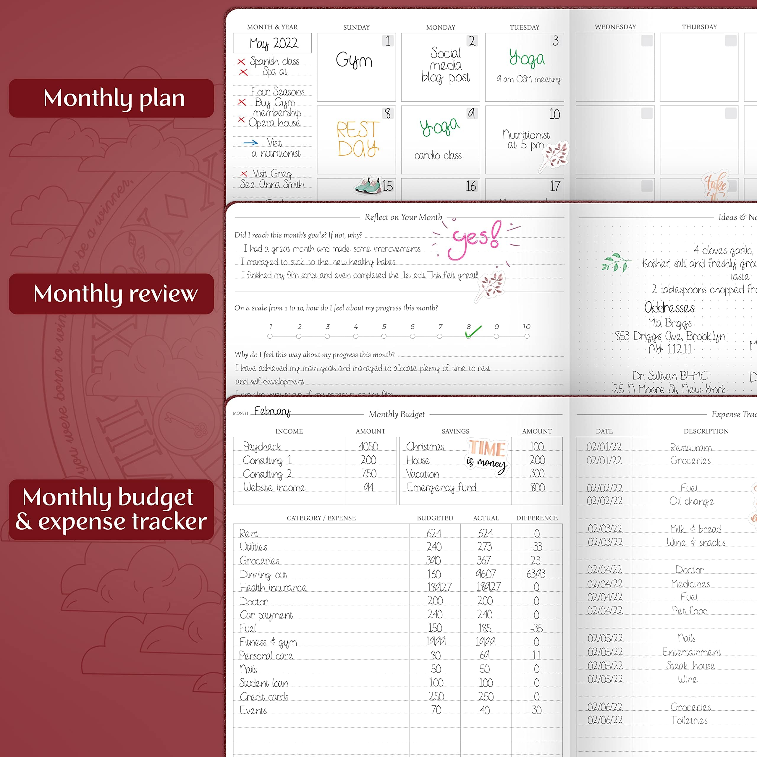 Legend Planner PRO Premium – Large Undated Weekly, Monthly & Budget Planner with Habit Tracker – Life Organizer for Time & Task Management, Goal Setting & Productivity – A4 size (Wine Red)