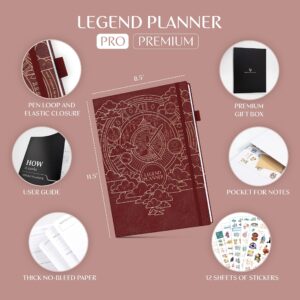 Legend Planner PRO Premium – Large Undated Weekly, Monthly & Budget Planner with Habit Tracker – Life Organizer for Time & Task Management, Goal Setting & Productivity – A4 size (Wine Red)