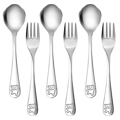 PandaEar 6 Piece Kids Silverware Cutlery Flatware Set |Toddler Baby Child Stainless Metal Utensils Baby Metal 3 Spoons 3 Forks (410 Stainless Steel)