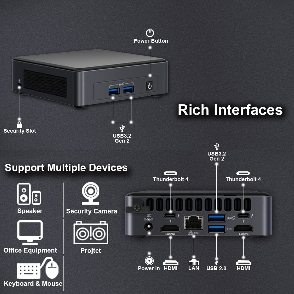 Intel NUC 11 Pro NUC11TNKi7 Tiger Canyon Home & Business Mini PC Mini Desktop 11th Gen Intel® Core™ i7-1165G7 Processor Upto 4.7 GHz Turbo,4 Cores,8 Threads,12 MB L3 Cache(No RAM&SSD)