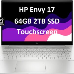 HP Envy 17T 17.3" FHD Touchscreen Business Laptop (Intel 12-core i7-1260P, 64GB RAM, 2TB PCIe SSD) Thunderbolt 4, Backlit Keyboard, Webcam, Wi-Fi 6E, Bluetooth, IST SD Card, Win 11 Pro, 2024, Silver